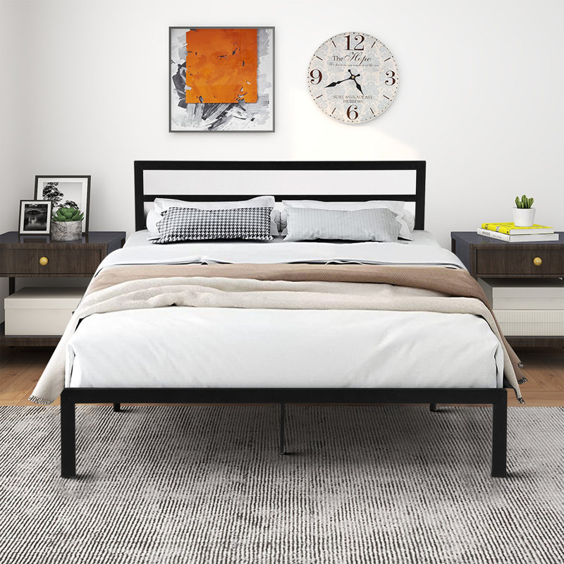 Modern Minimalist Design Queen Size Metal Bed Frame Black